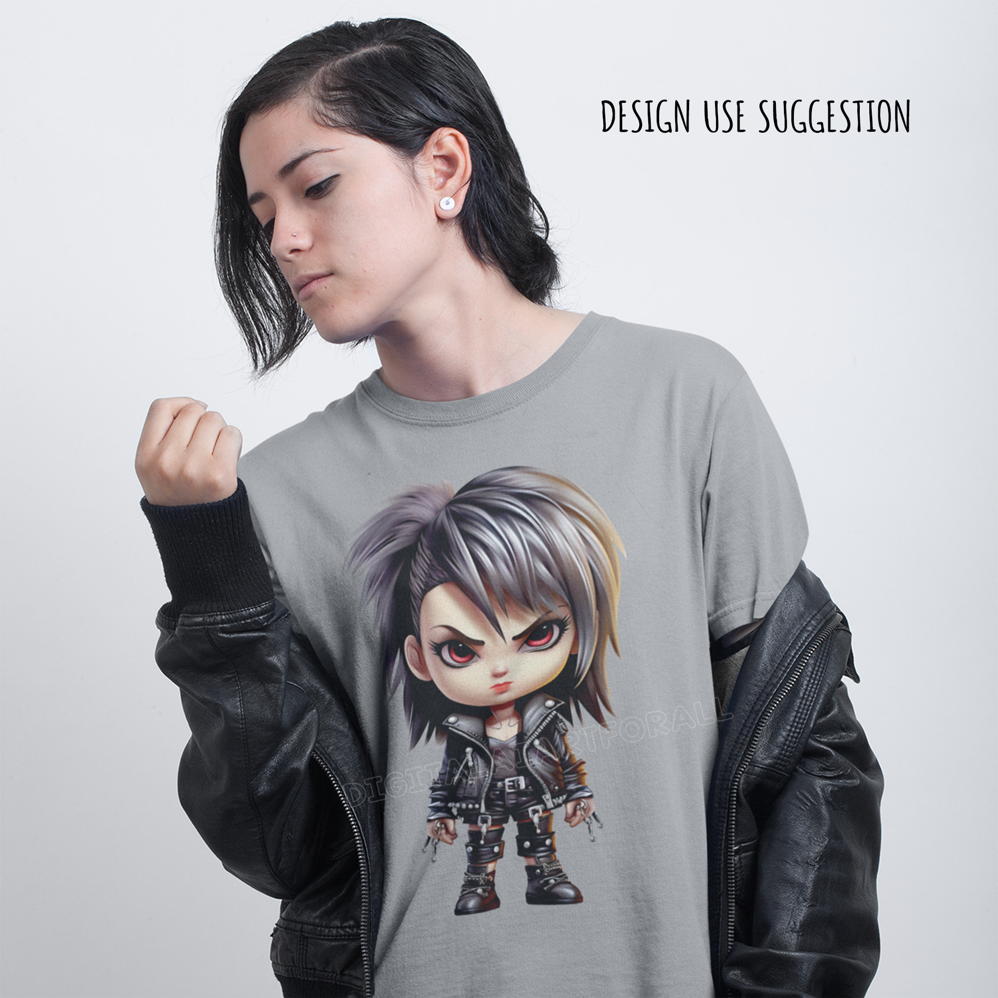 Chibi Punk Girl in Black Leather | Instant Download Digital Graphics ...