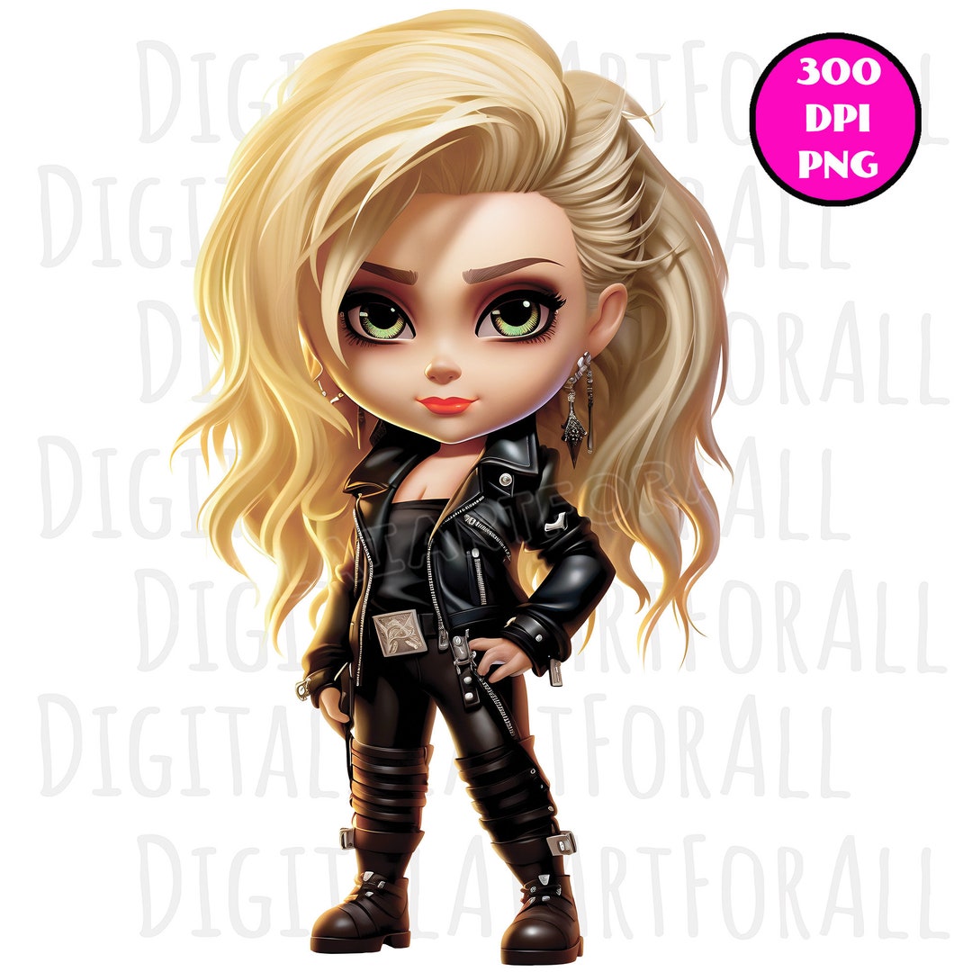 Chibi Punk Girl in Black Leather Instant Download Digital Graphics ...
