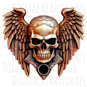 Coppery Gothic Winged Human Skull, Instant Download, Digital Graphics ...