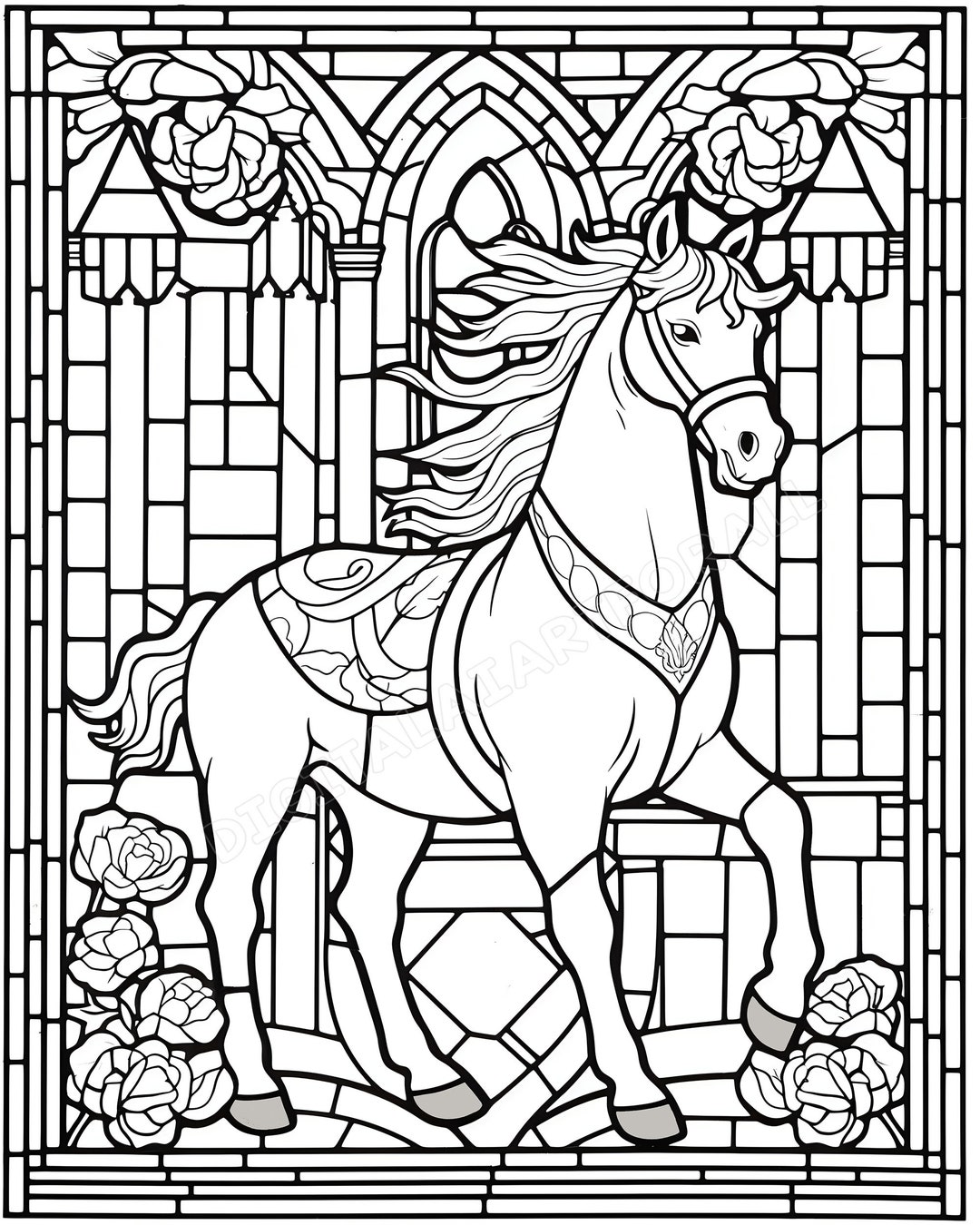 Stained Glass Horse Coloring Book Page | Instant Download Digital ...