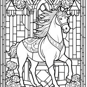 Stained Glass Horse Coloring Book Page | Instant Download Digital ...