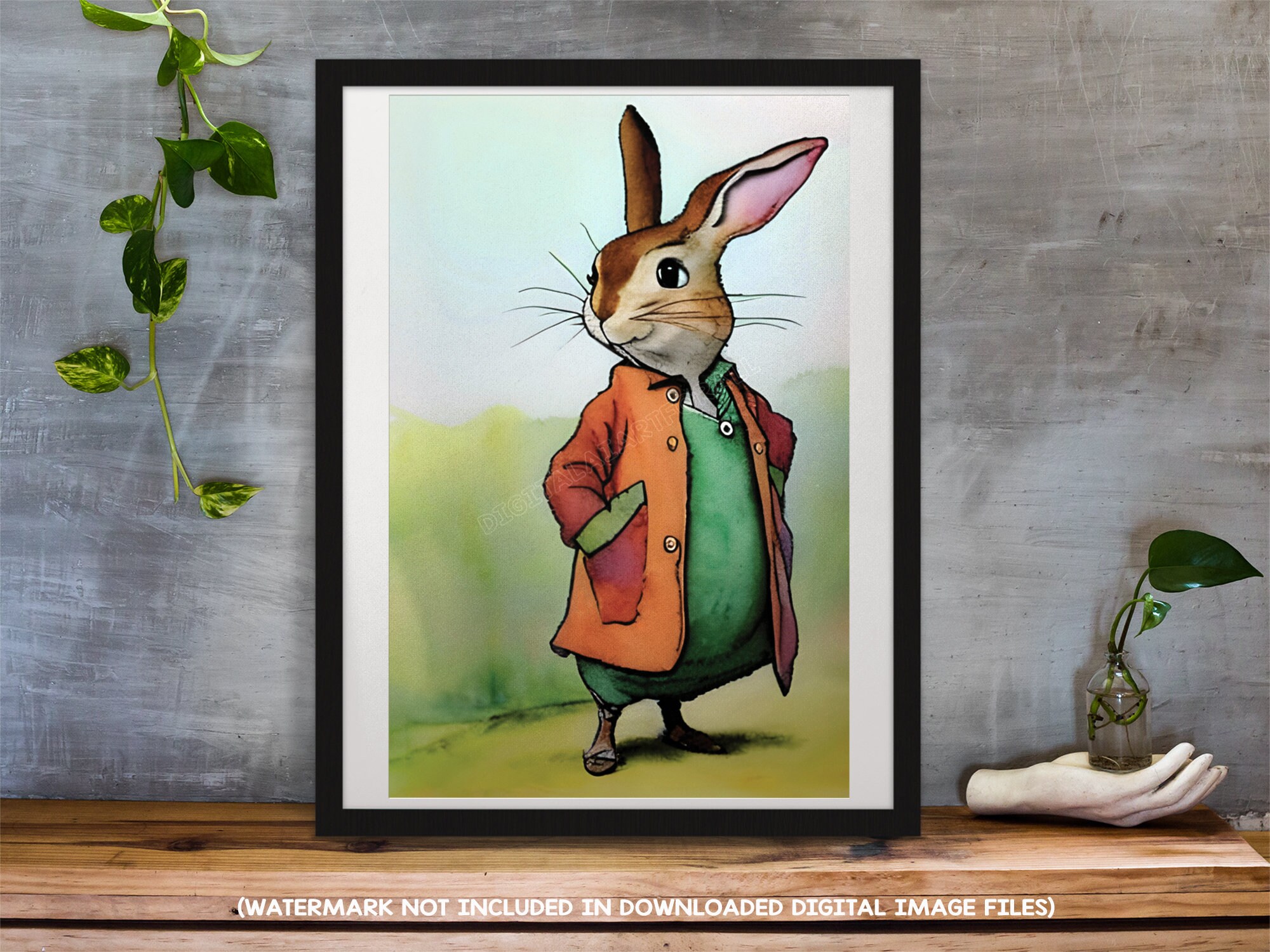 Fairytale Bunny Rabbit Drawing - Printable Poster, Instant Download ...