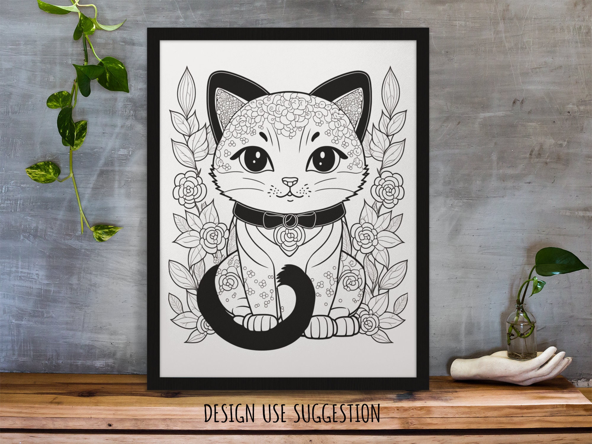 Chibi Cat Coloring Book Page/poster, Digital Graphics, Sublimation ...