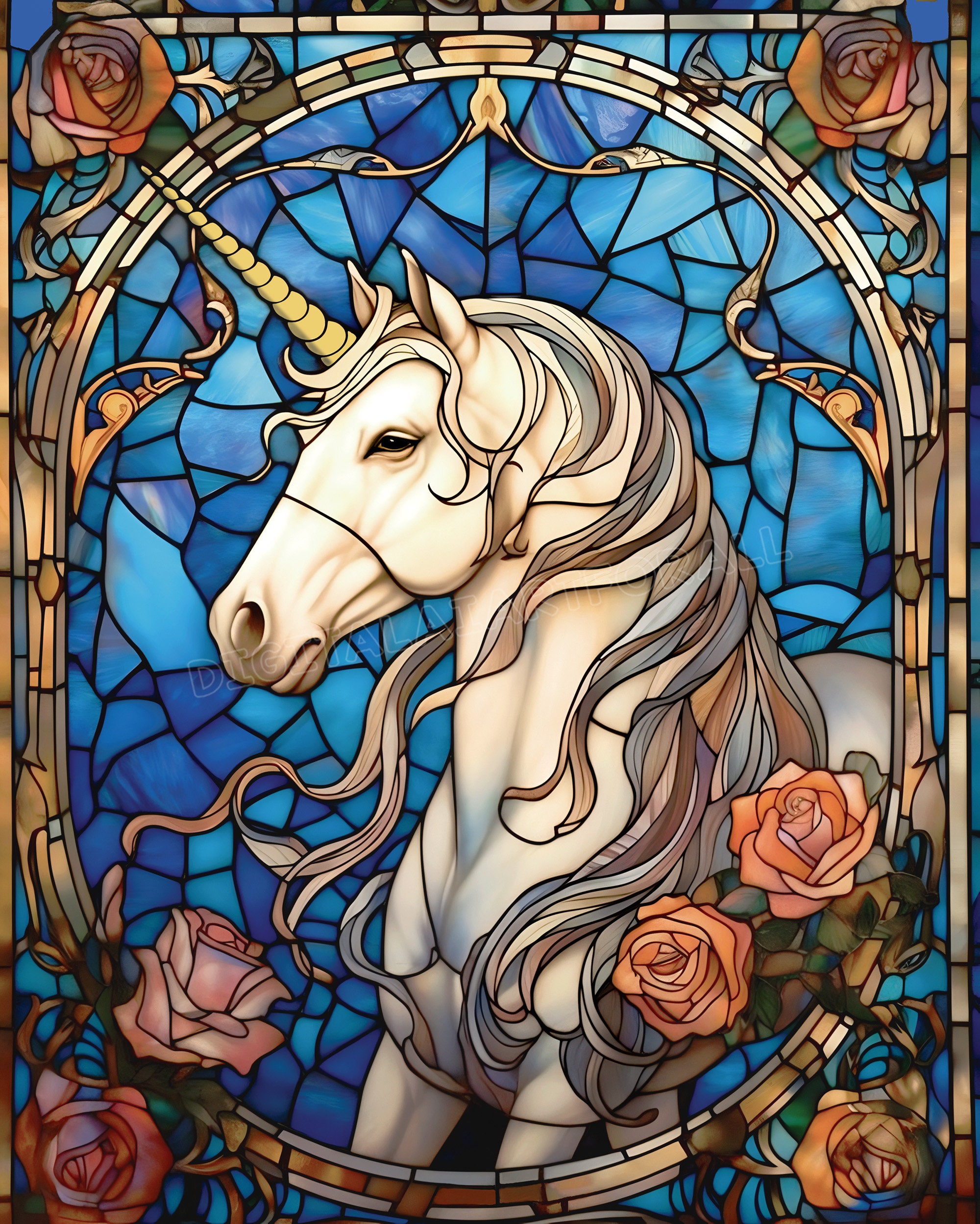 Stained Glass Unicorn Design | Instant Download, Digital Graphics ...