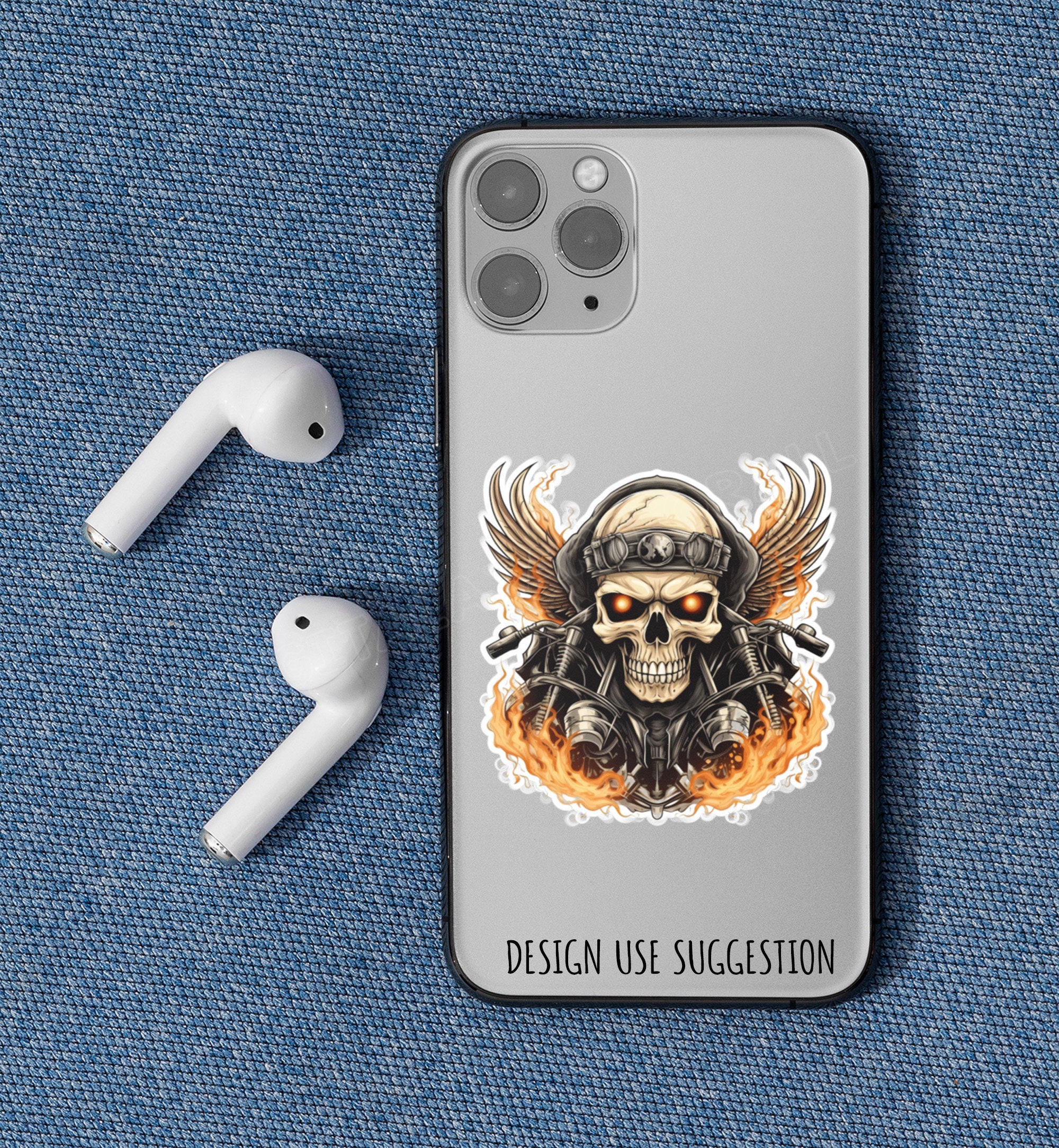 Outlaw Biker Skull, Flaming Wings, Instant Download, Digital Graphics ...