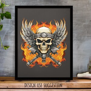 Biker Skull, Human Skull, Winged, Flaming | Instant Download, Digital ...