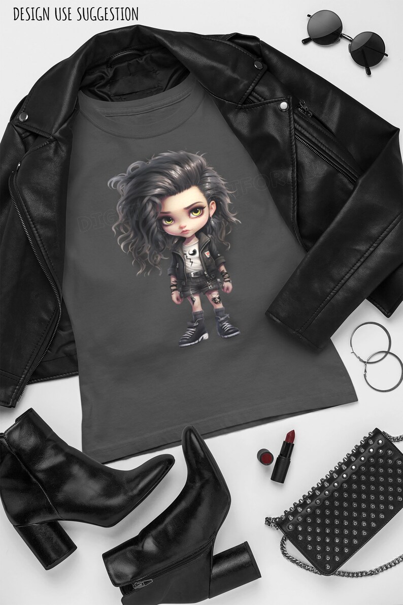 Chibi Punk Girl in Black Leather Instant Download Digital - Etsy