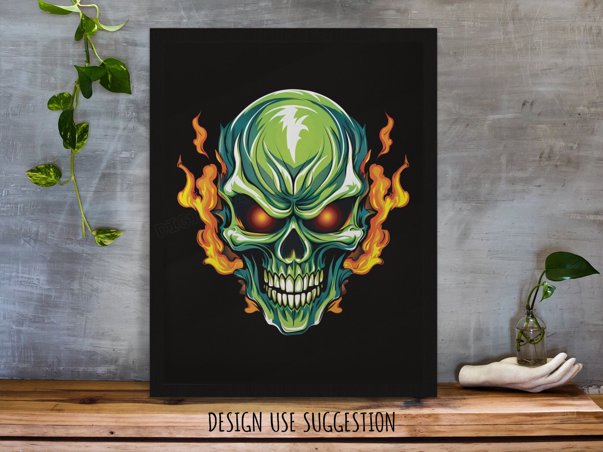 Radioactive Flaming Human Skull | Instant Download, Digital Graphics ...