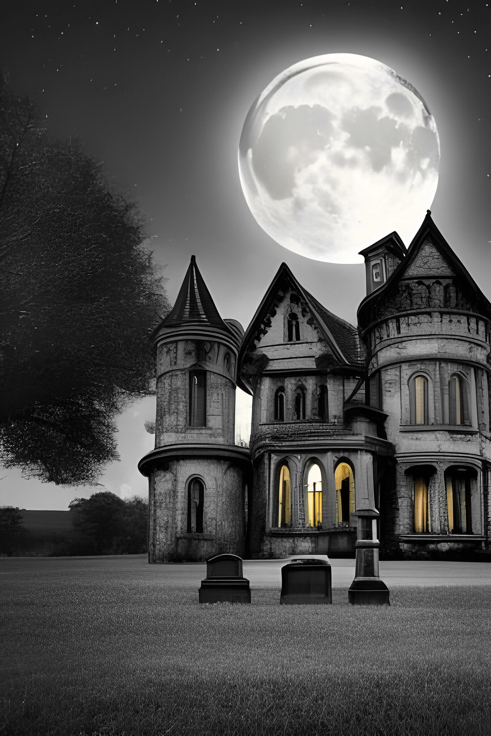 Gothic Moonlit Haunted House - Printable Poster, Instant Download ...