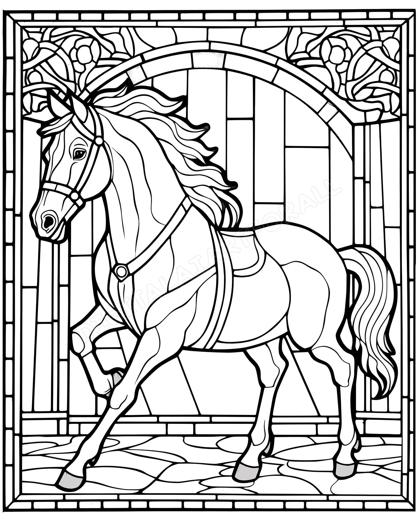 Stained Glass Horse Coloring Book Page | Instant Download Digital ...