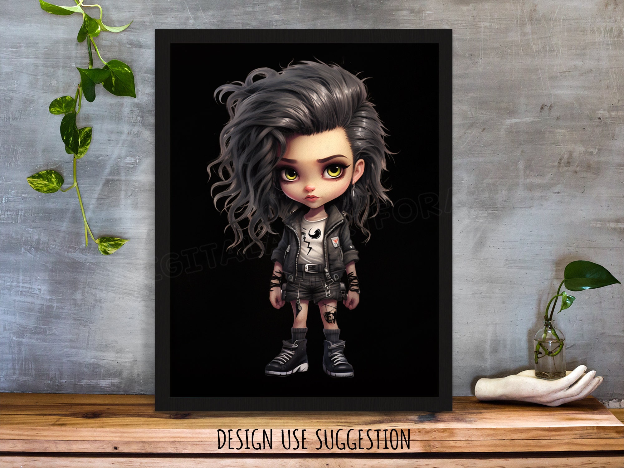 Chibi Punk Girl in Black Leather Instant Download Digital - Etsy