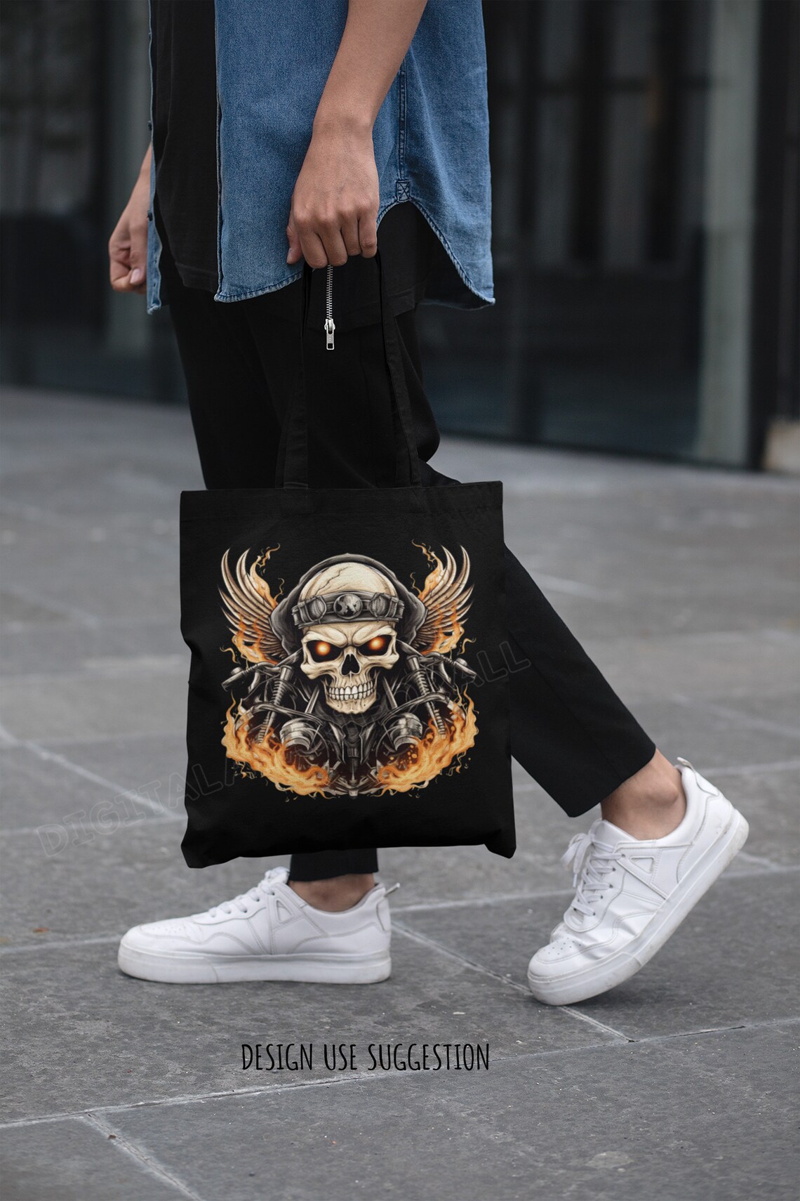 Outlaw Biker Skull, Flaming Wings, Instant Download, Digital Graphics ...