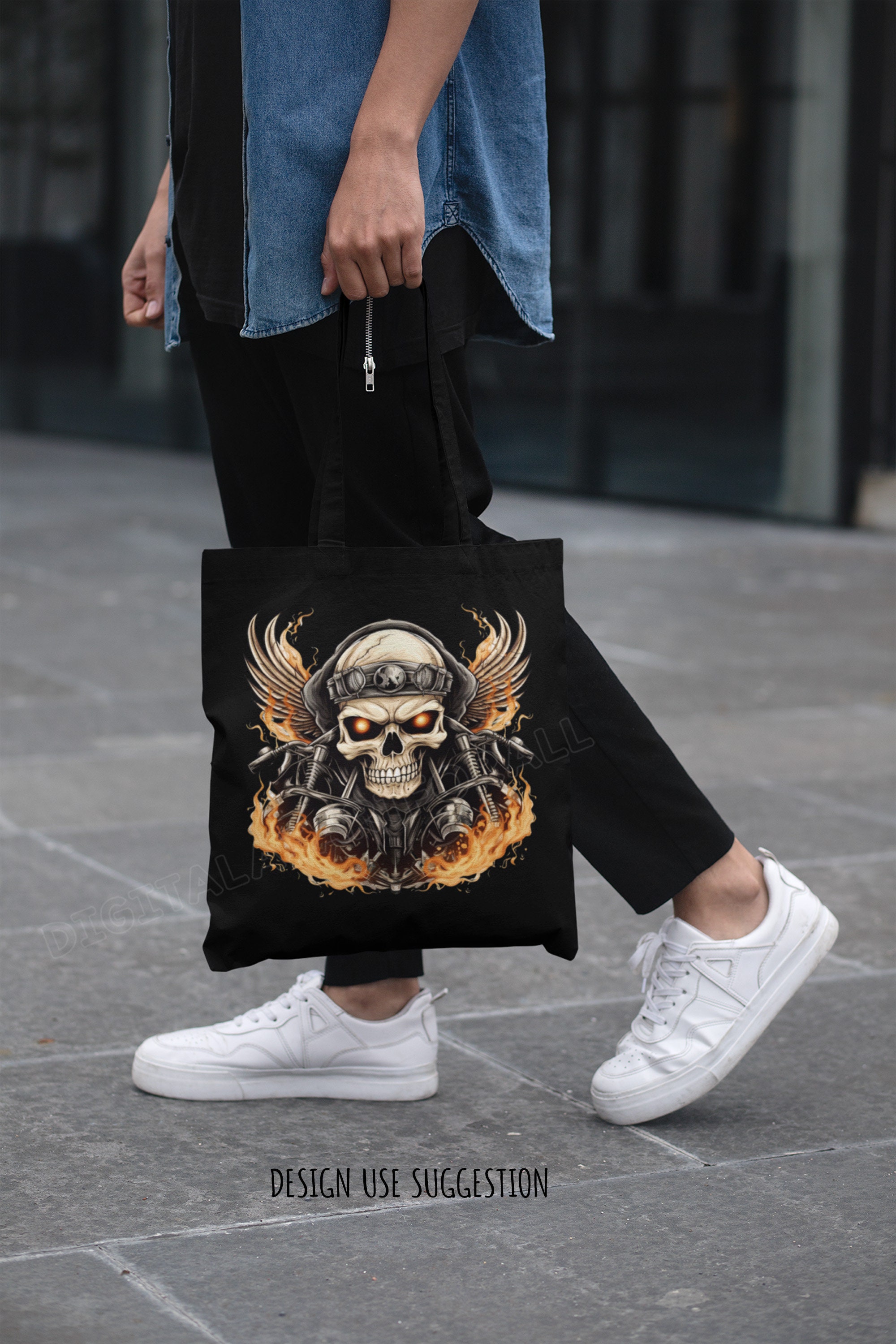 Outlaw Biker Skull, Flaming Wings, Instant Download, Digital Graphics ...