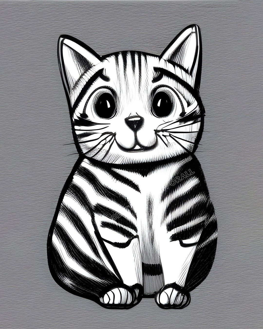 Cute Cat Drawing - Printable Poster, Instant Download Digital Artwork ...