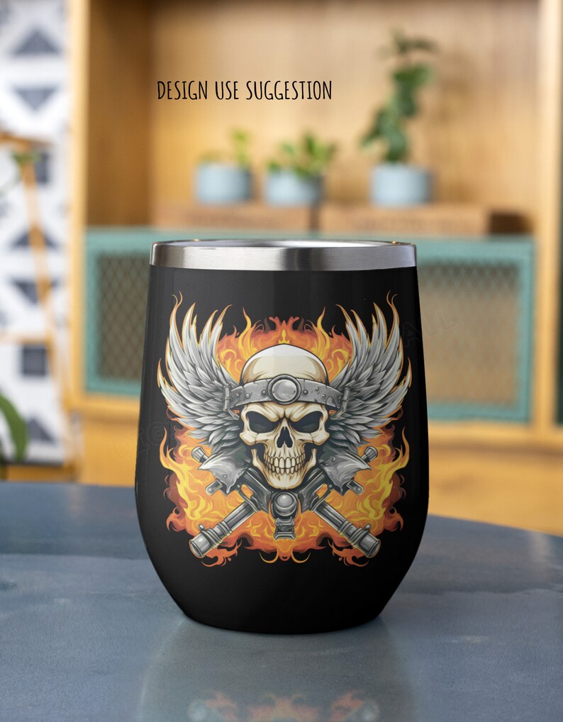 Biker Skull, Human Skull, Winged, Flaming Instant Download, Digital ...