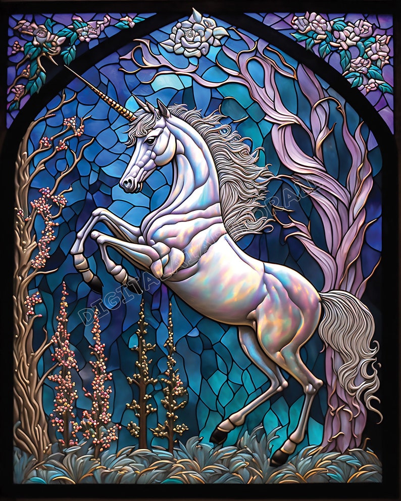 Stained Glass Unicorn Design | Instant Download, Digital Graphics ...