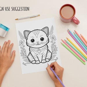 Chibi Cat Coloring Book Page/poster | Instant Download Digital Graphics ...