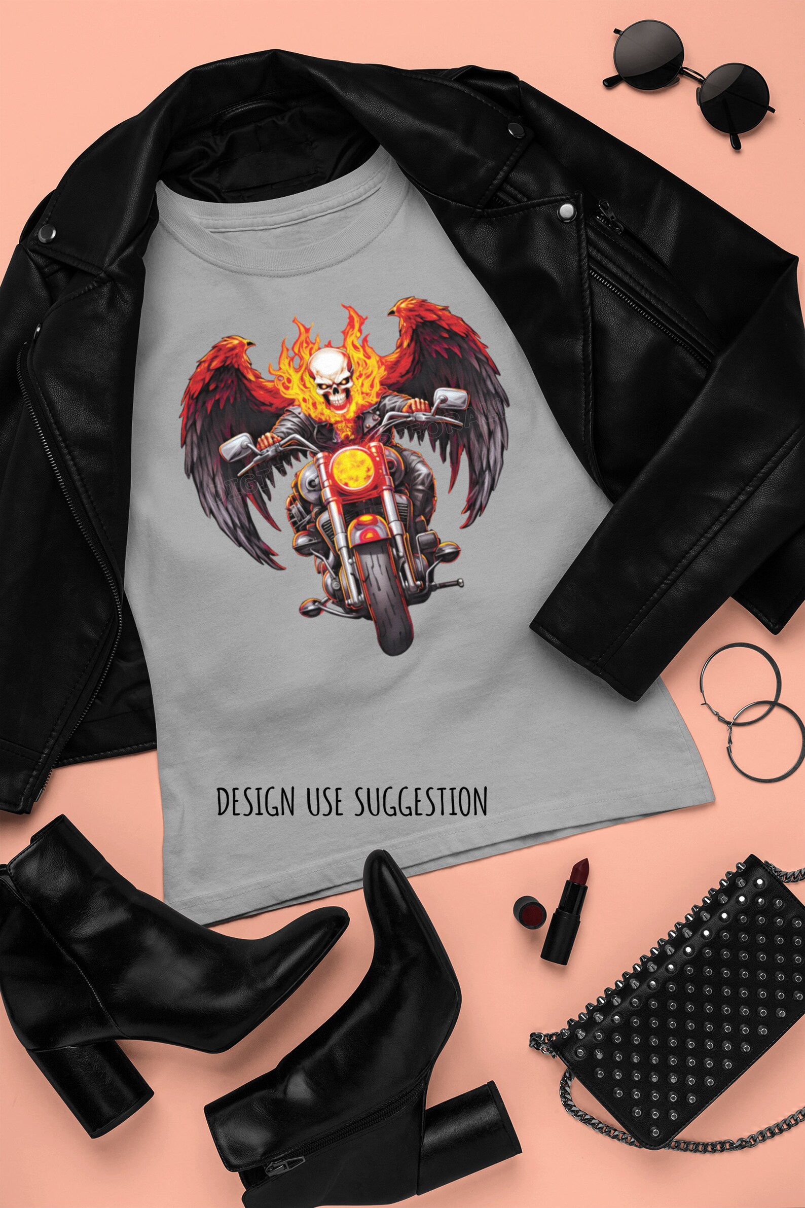 Winged Outlaw Biker Skull, Flaming, Instant Download Digital Graphics ...