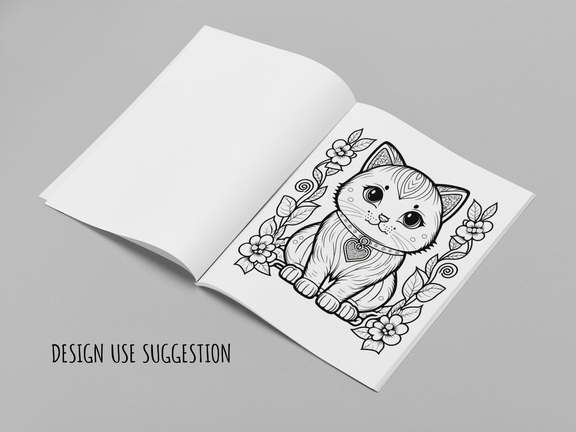 Chibi Cat Coloring Book Page/poster | Instant Download Digital Graphics ...