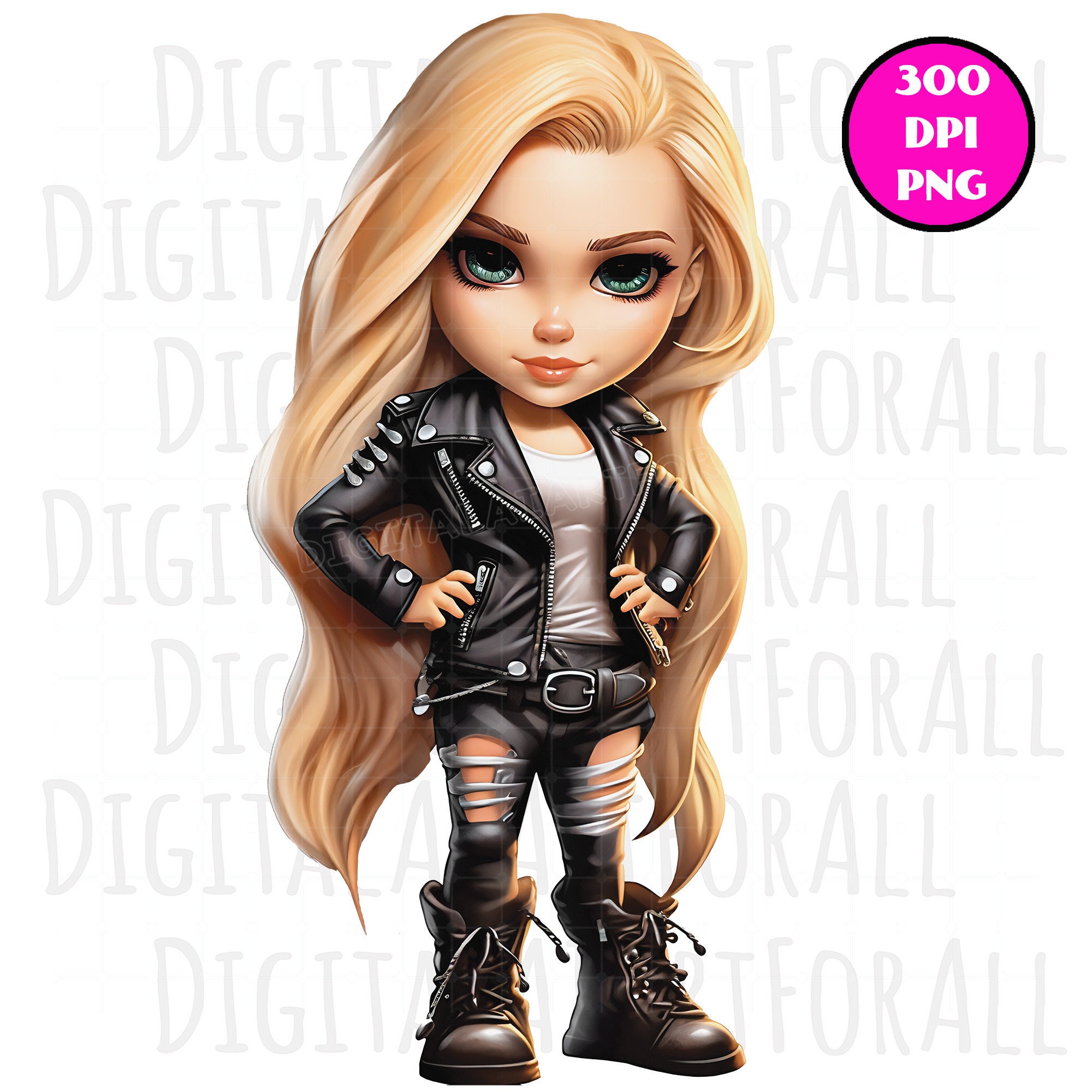 Chibi Punk Girl in Black Leather Instant Download Digital - Etsy