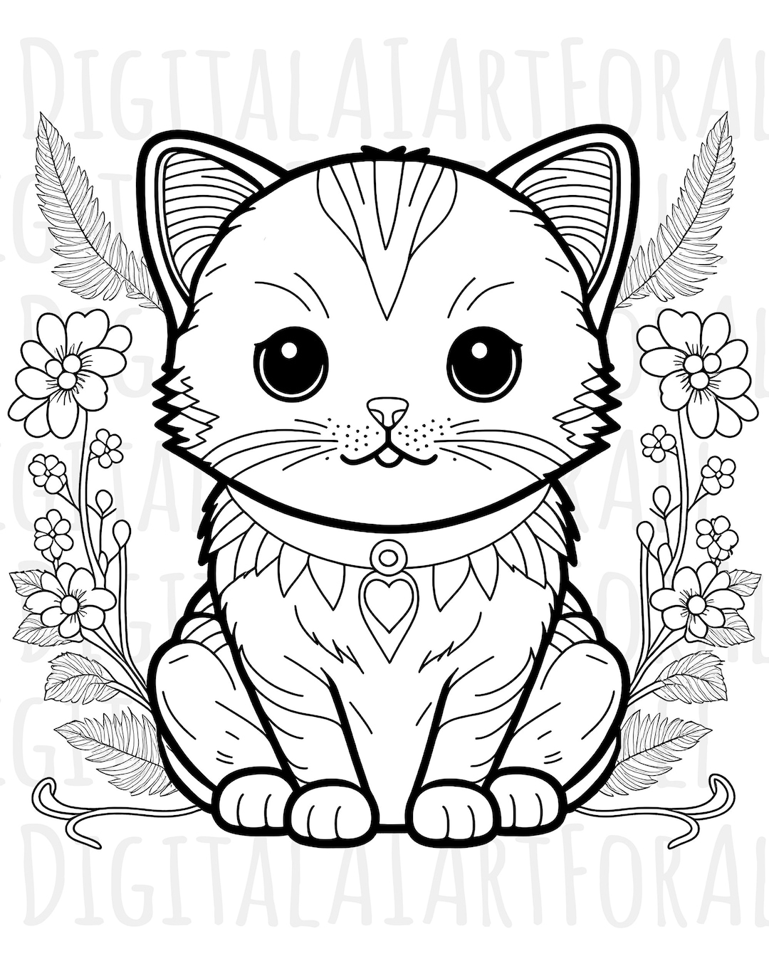 Chibi Cat Coloring Book Page/poster | Instant Download Digital Graphics ...