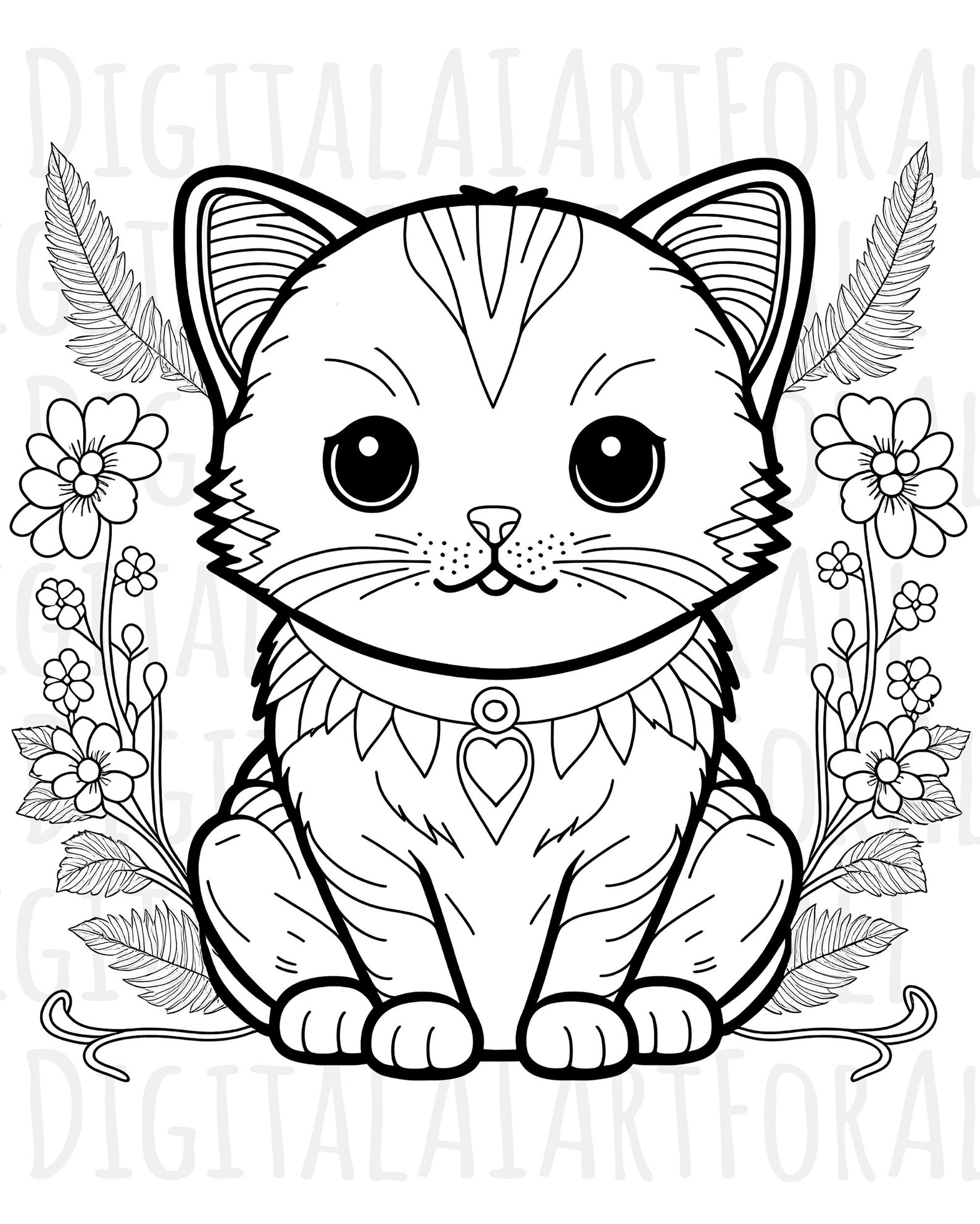 Chibi Cat Coloring Book Page/poster | Instant Download Digital Graphics ...