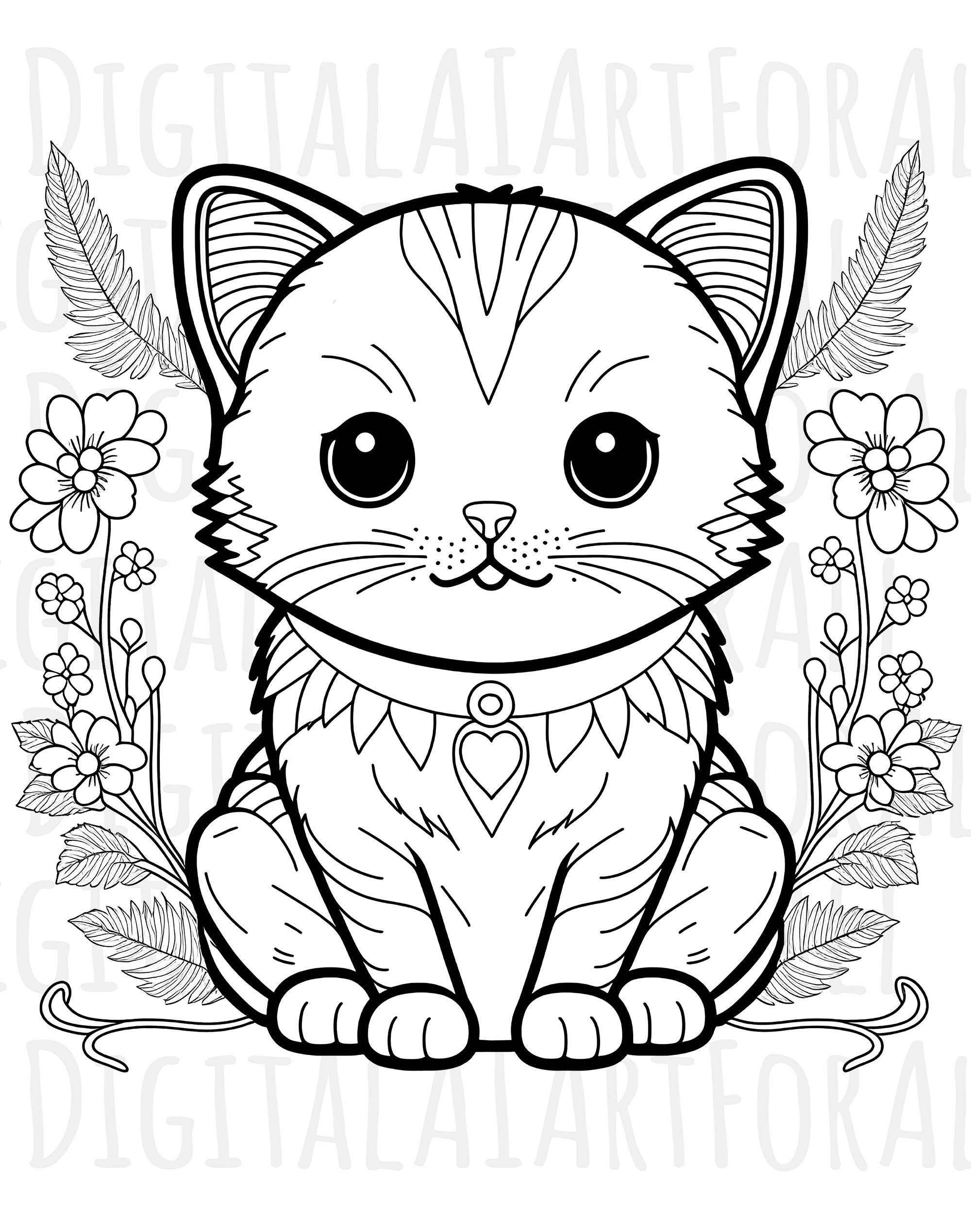 Chibi Cat Coloring Book Page/poster | Instant Download Digital Graphics ...