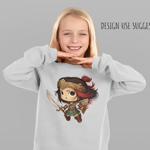 Fierce Chibi Girl Warrior | Instant Download Digital Graphics ...