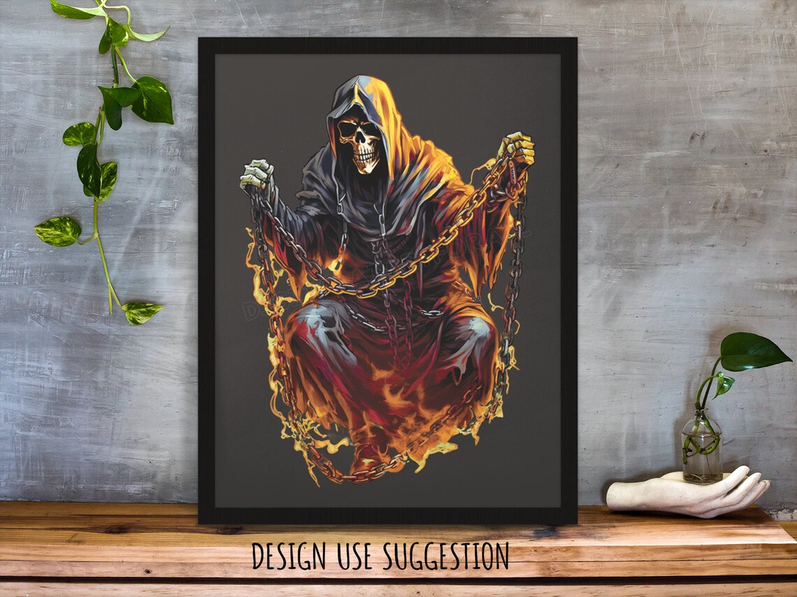 Grim Reaper Skull Chained, Instant Download, Digital Graphics, Dtg ...