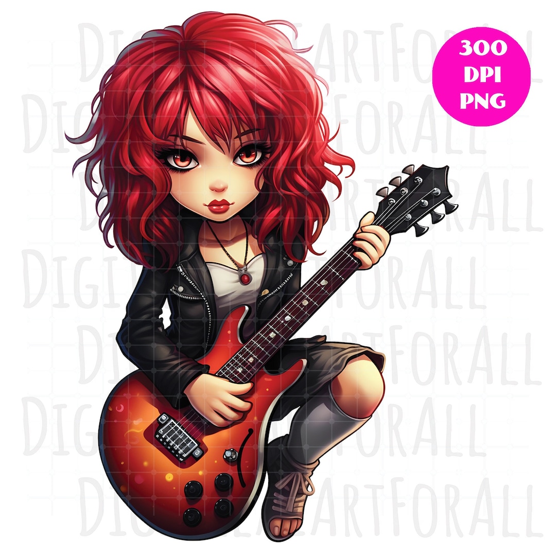 Punk Rock Chibi Goth Girl Rocker Art, Instant Download Digital Graphics ...