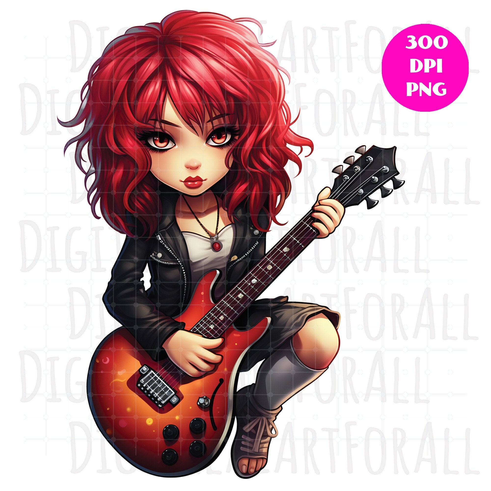 Punk Rock Chibi Goth Girl Rocker Art, Instant Download Digital Graphics ...