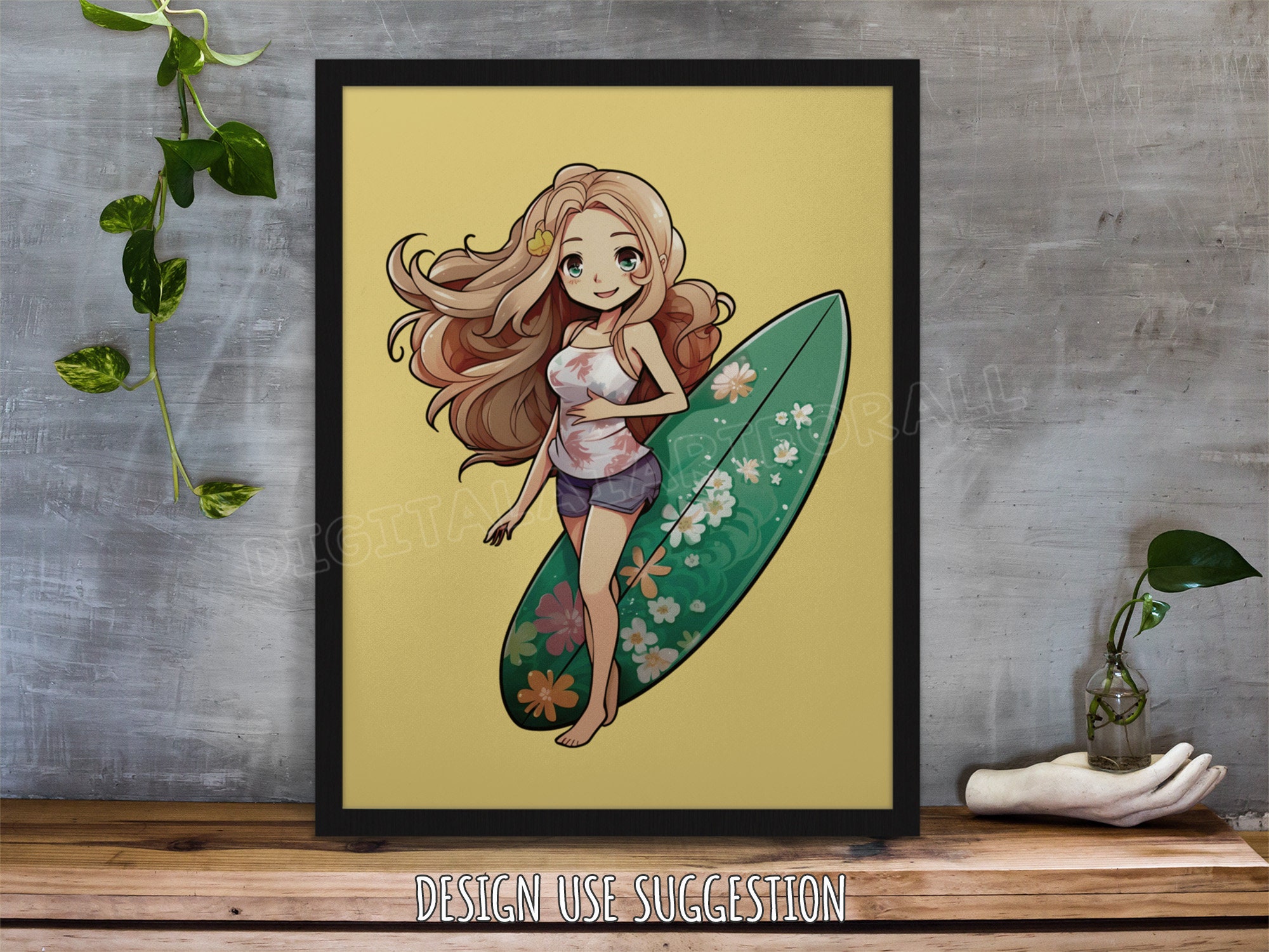 Anime/manga Surfer Girl Surf Art | Instant Download, Digital Graphics ...