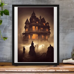 Gothic Haunted House Cemetery Spooky Printable Poster, Instant Digital ...