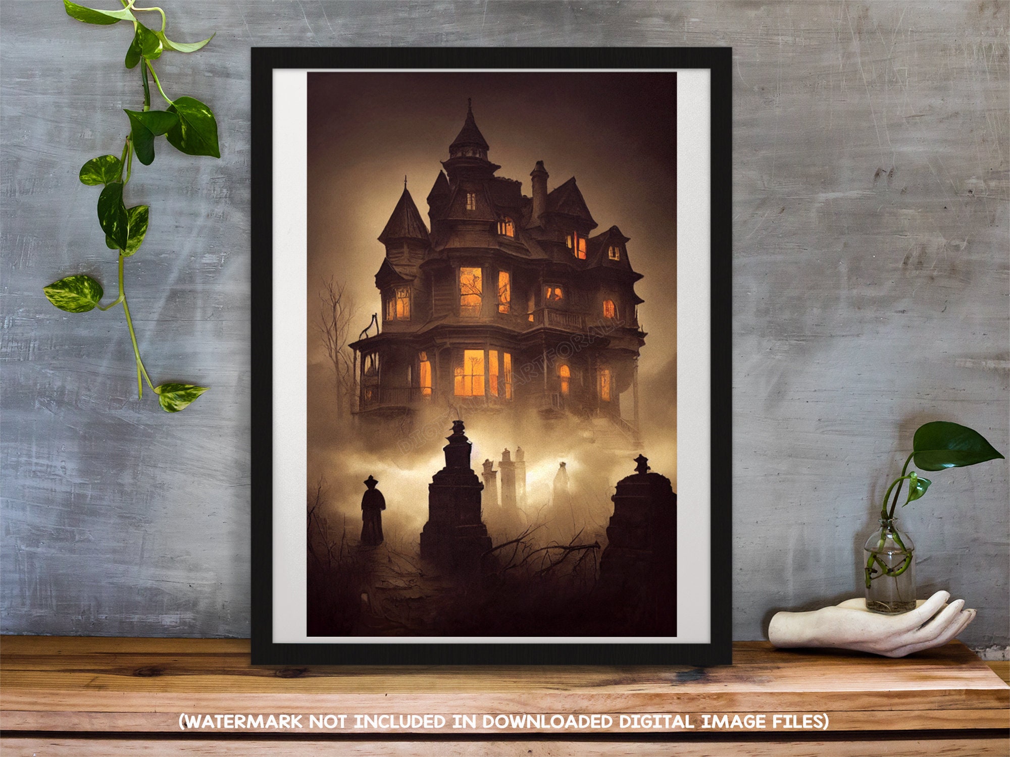 Gothic Haunted House Cemetery Spooky Printable Poster, Instant Digital ...