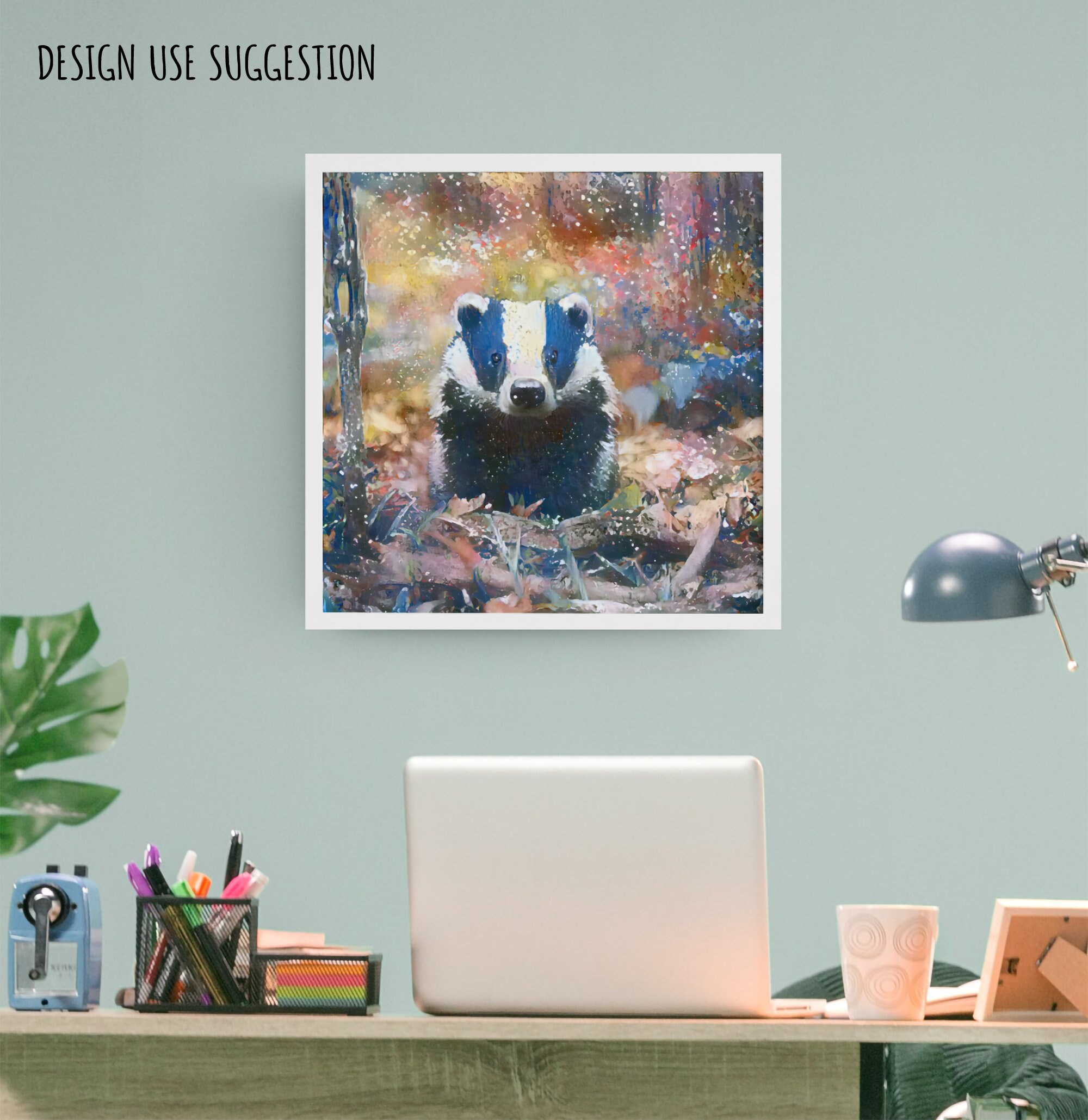 Badger in a Rainbow Forest - Printable Poster, Instant Digital Artwork ...