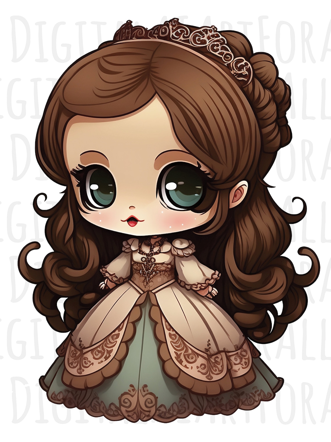 Royal Fairytale Princess Chibi Girl | Instant Download Digital Graphics ...