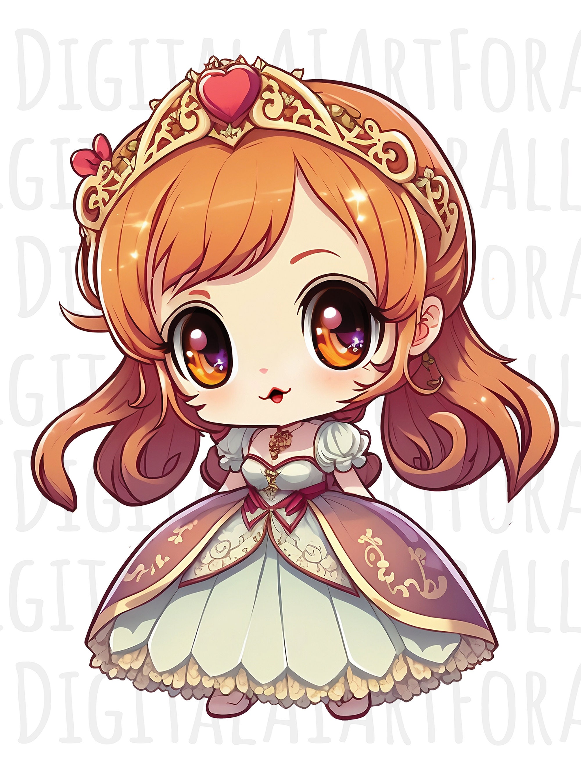 Royal Fairytale Princess Chibi Girl Instant Downloadable Art - Etsy