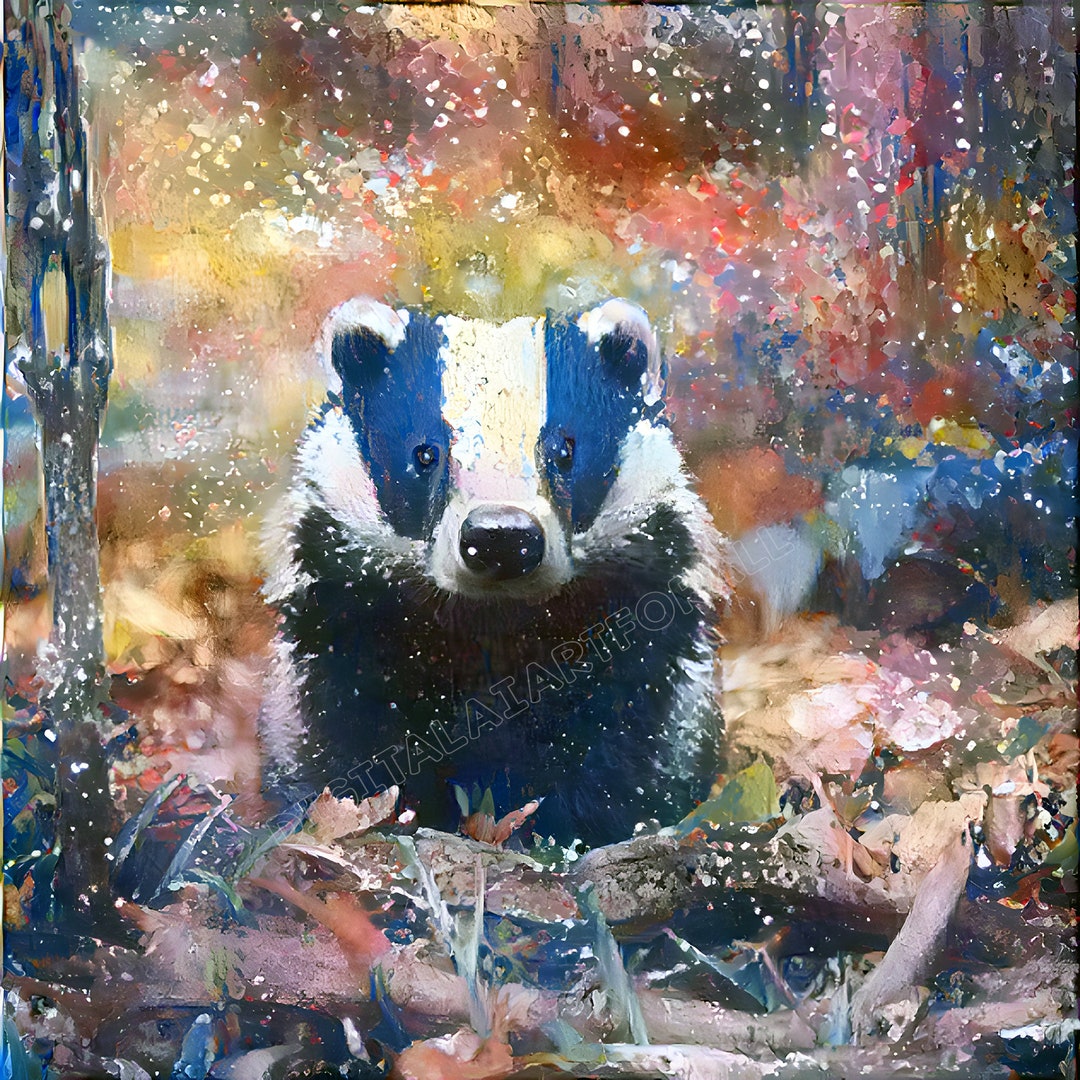 Badger in a Rainbow Forest - Printable Poster, Instant Digital Artwork ...