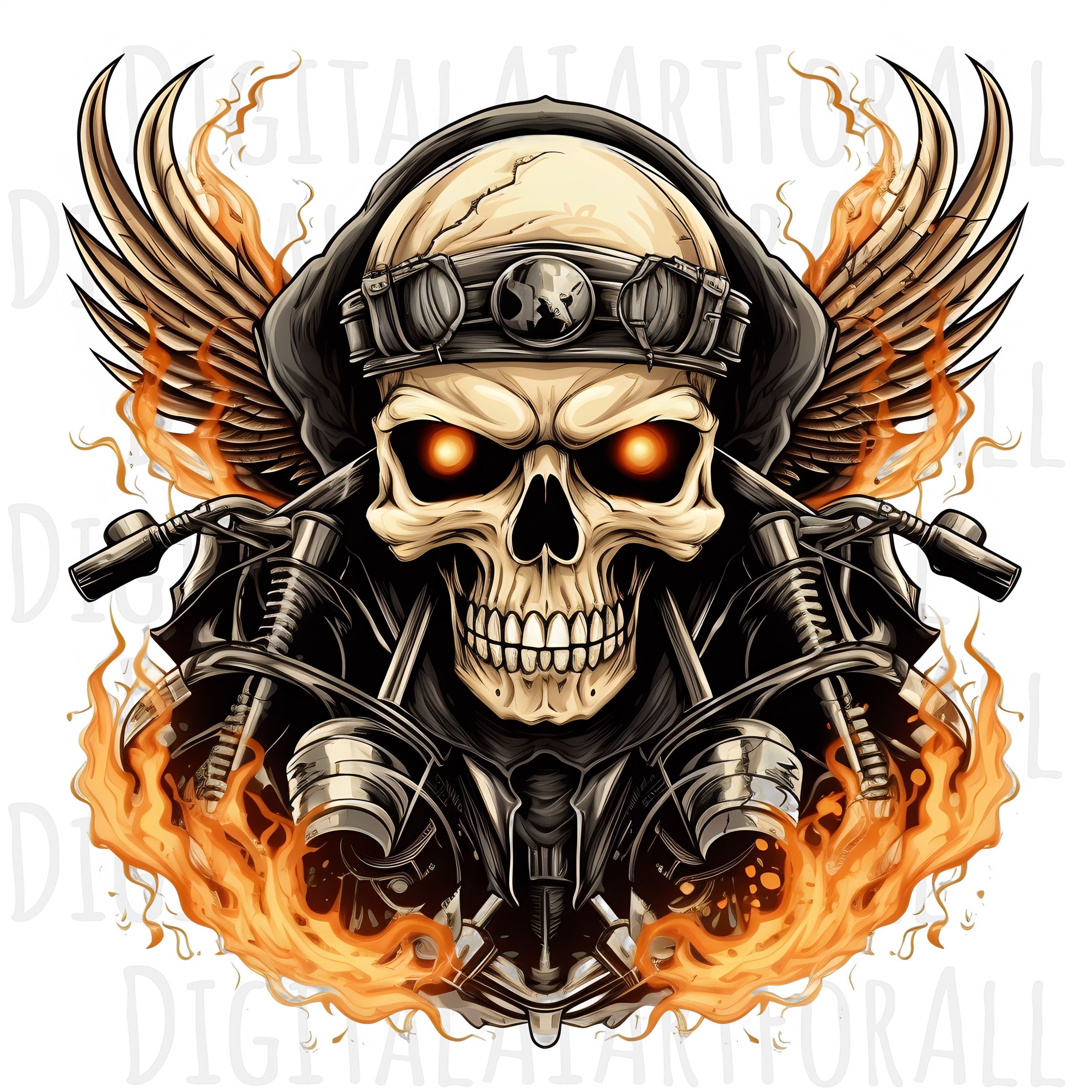 Bundle: 5 Biker Skull, Pirate Skull Designs Instant Download, Digital ...