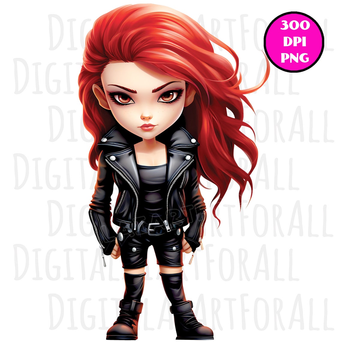 Punk Chibi Girl in Black Leather Instant Download Digital - Etsy