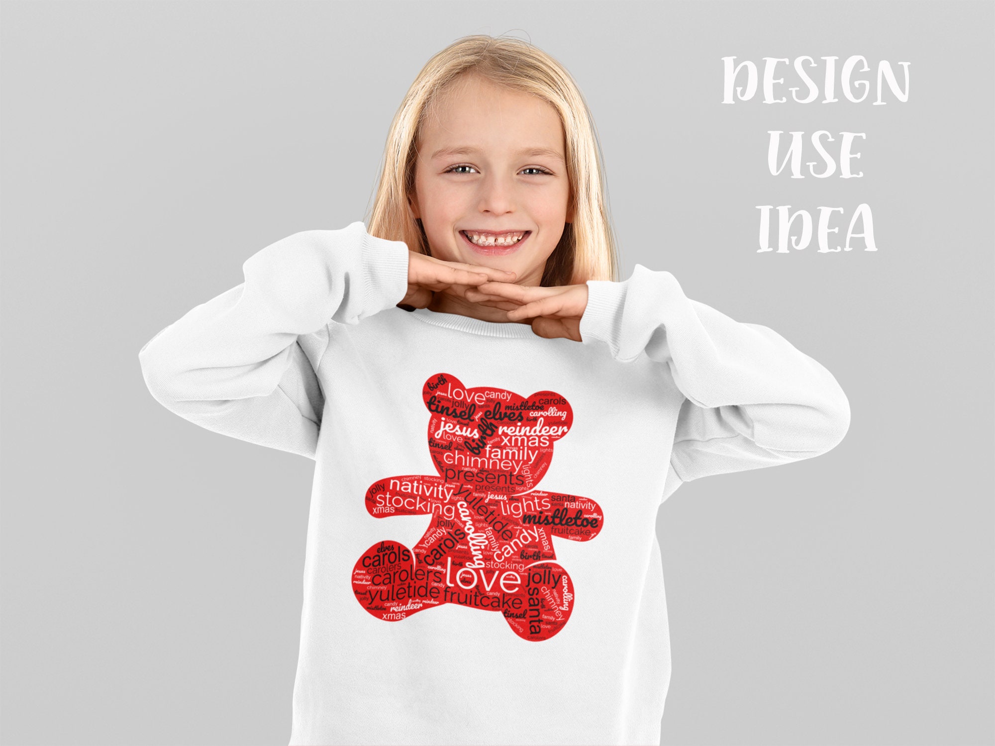 Christmas Teddy Bear Word Cloud red Printable, Digital Artwork Download ...