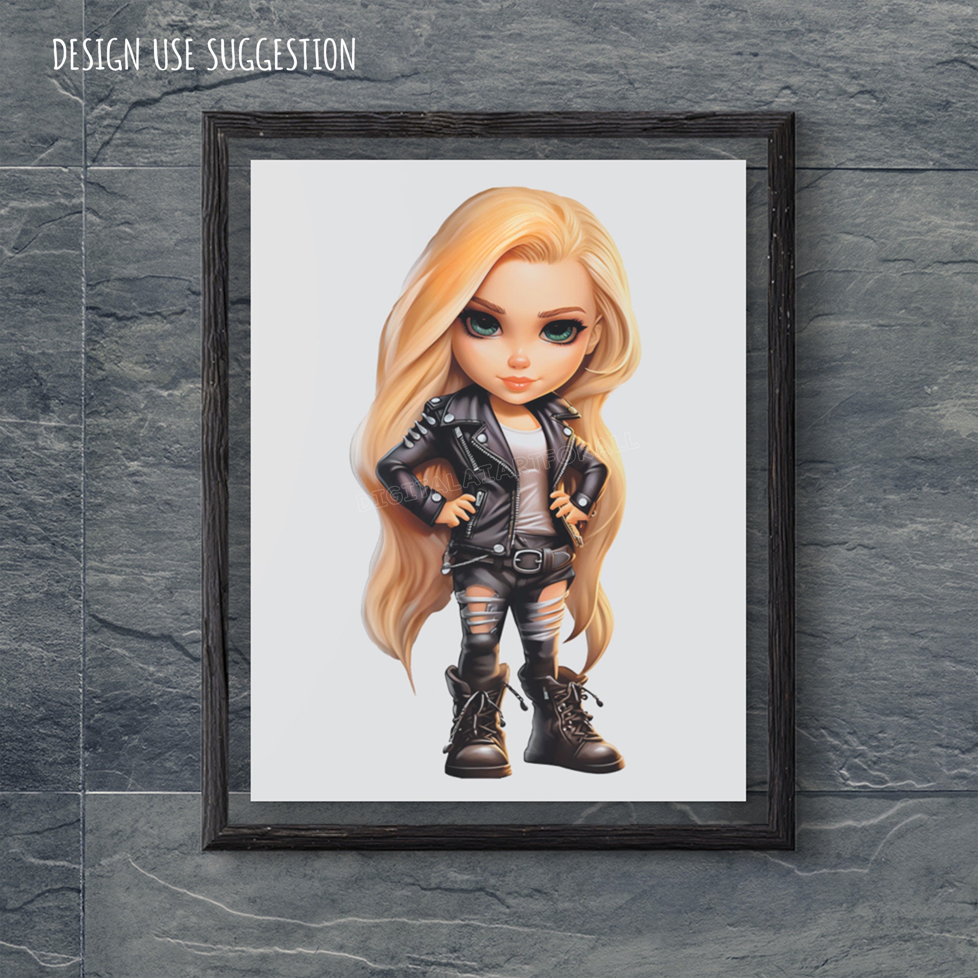 Chibi Punk Girl in Black Leather Instant Download Digital - Etsy