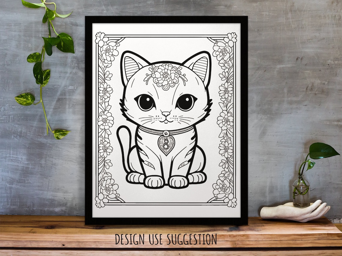 Chibi Cat Coloring Book Page/poster, Instant Download Digital Graphics ...