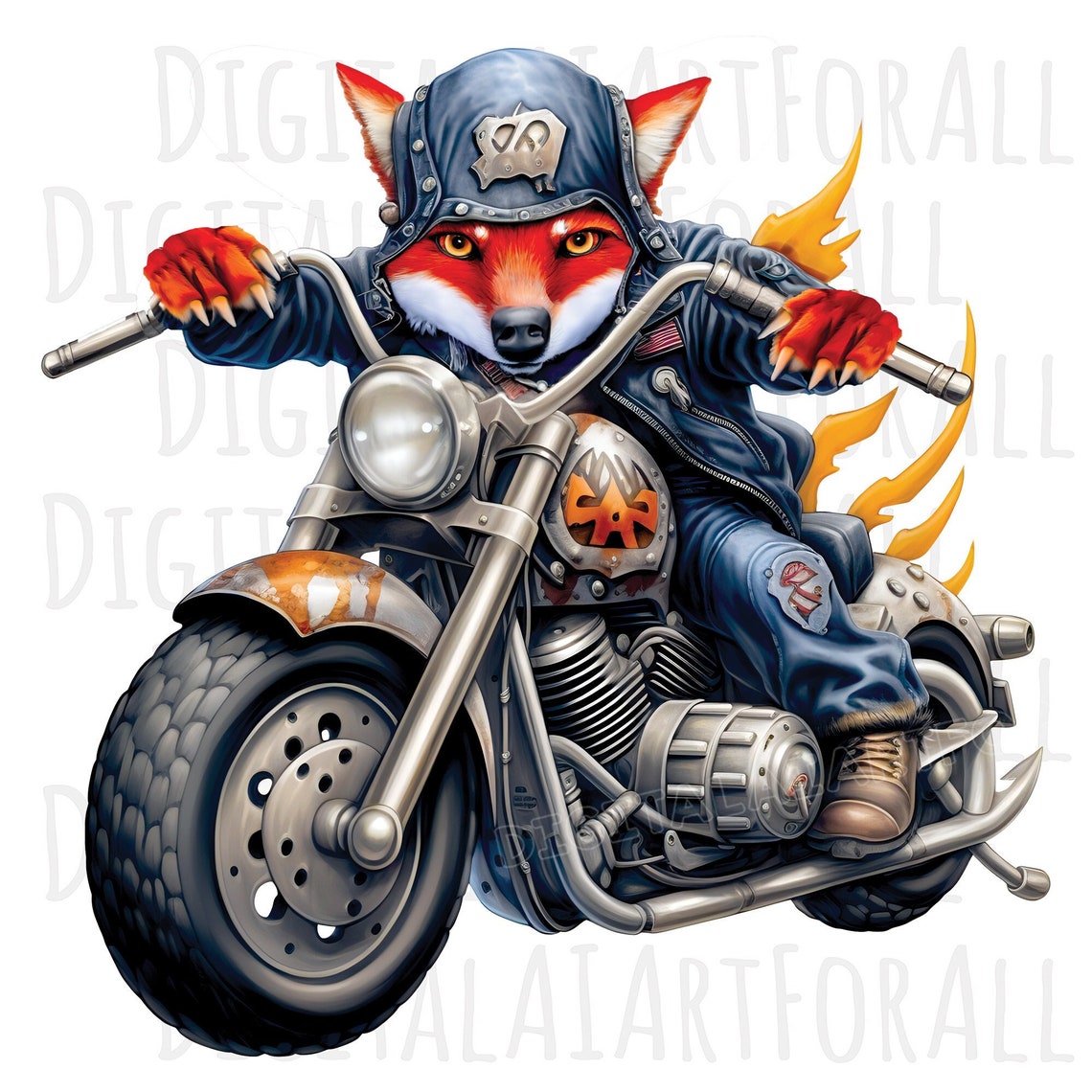 Outlaw Biker Fox Clipart | Instant Download, Digital Graphics, Dtg ...