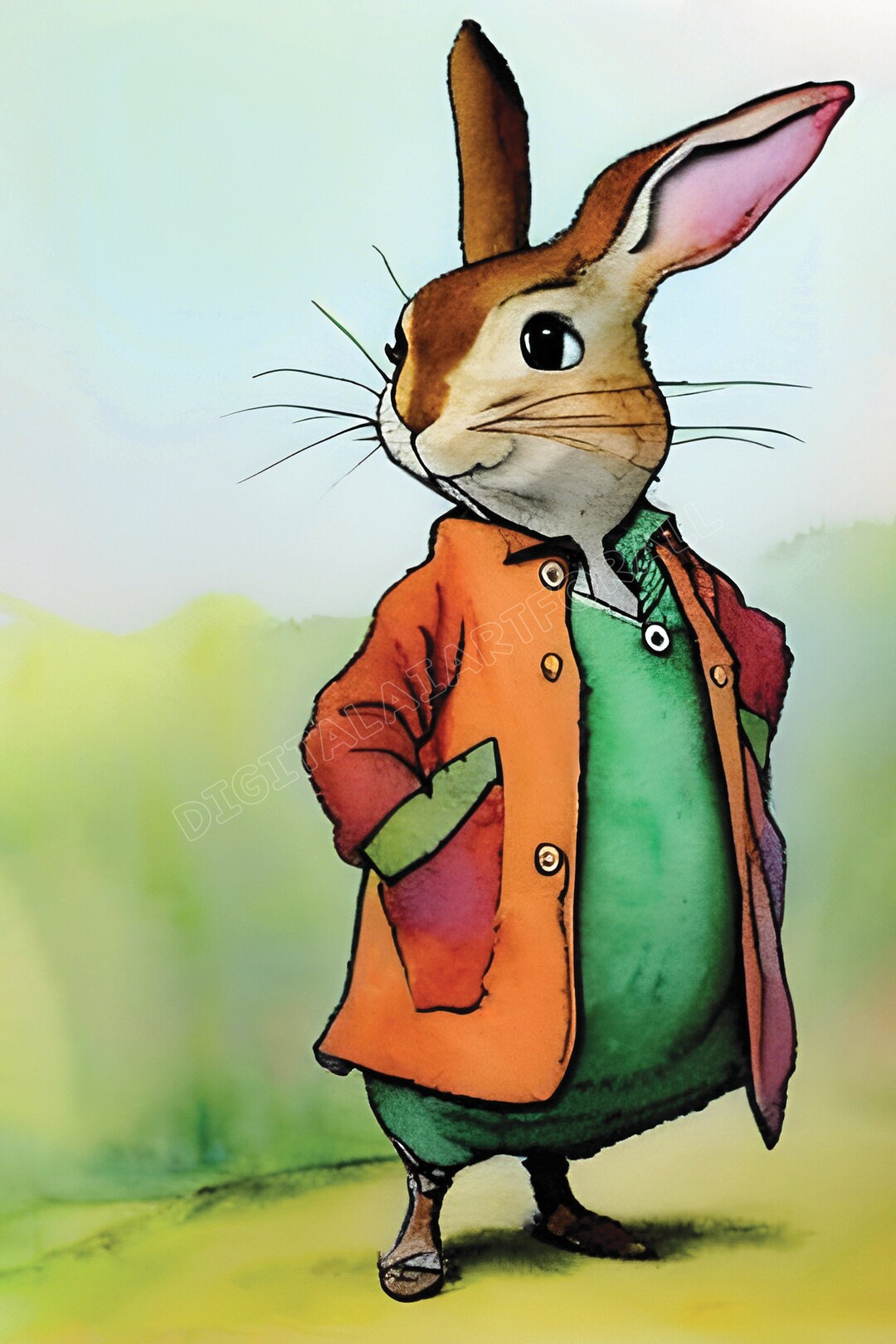 Fairytale Bunny Rabbit Drawing Printable Poster, Instant Download ...