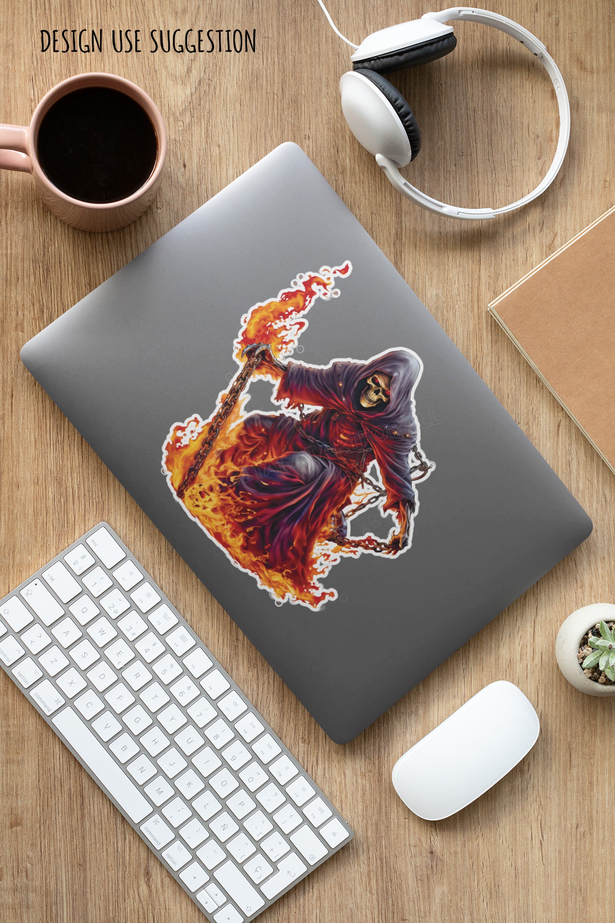 Grim Reaper Skull Chained in Flames, Instant Download, Digital Graphics ...