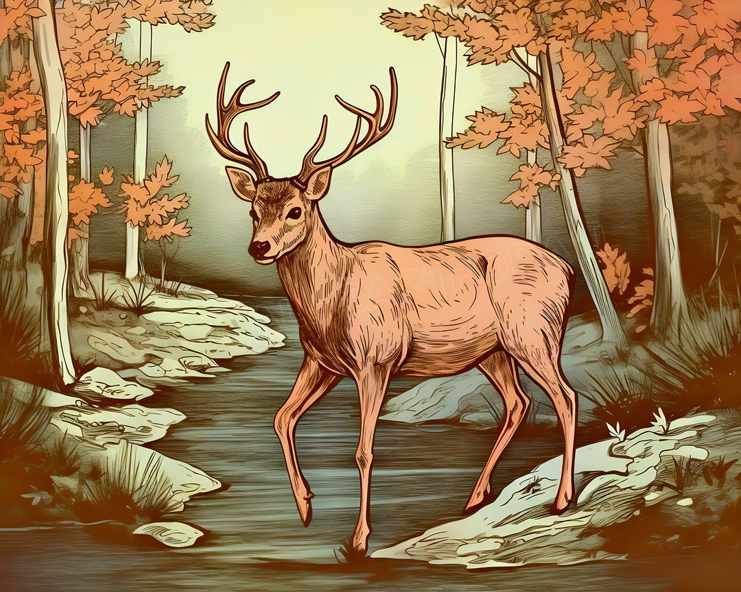Deer in the Woods Wall Art - Printable Poster, Instant Digital Artwork ...