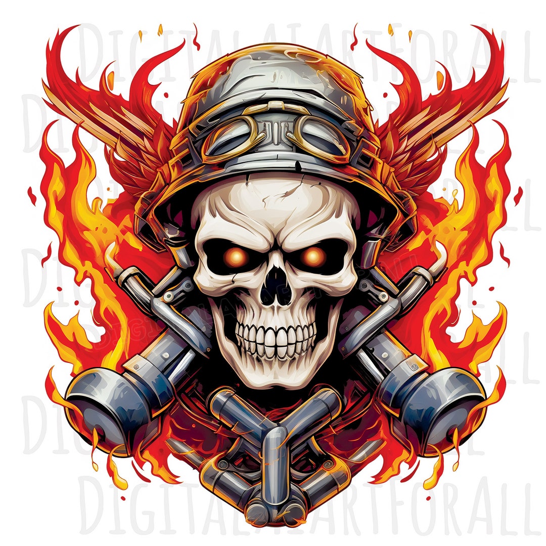 Biker Skull, Human Skull, Winged, Instant Download, Digital Graphics ...