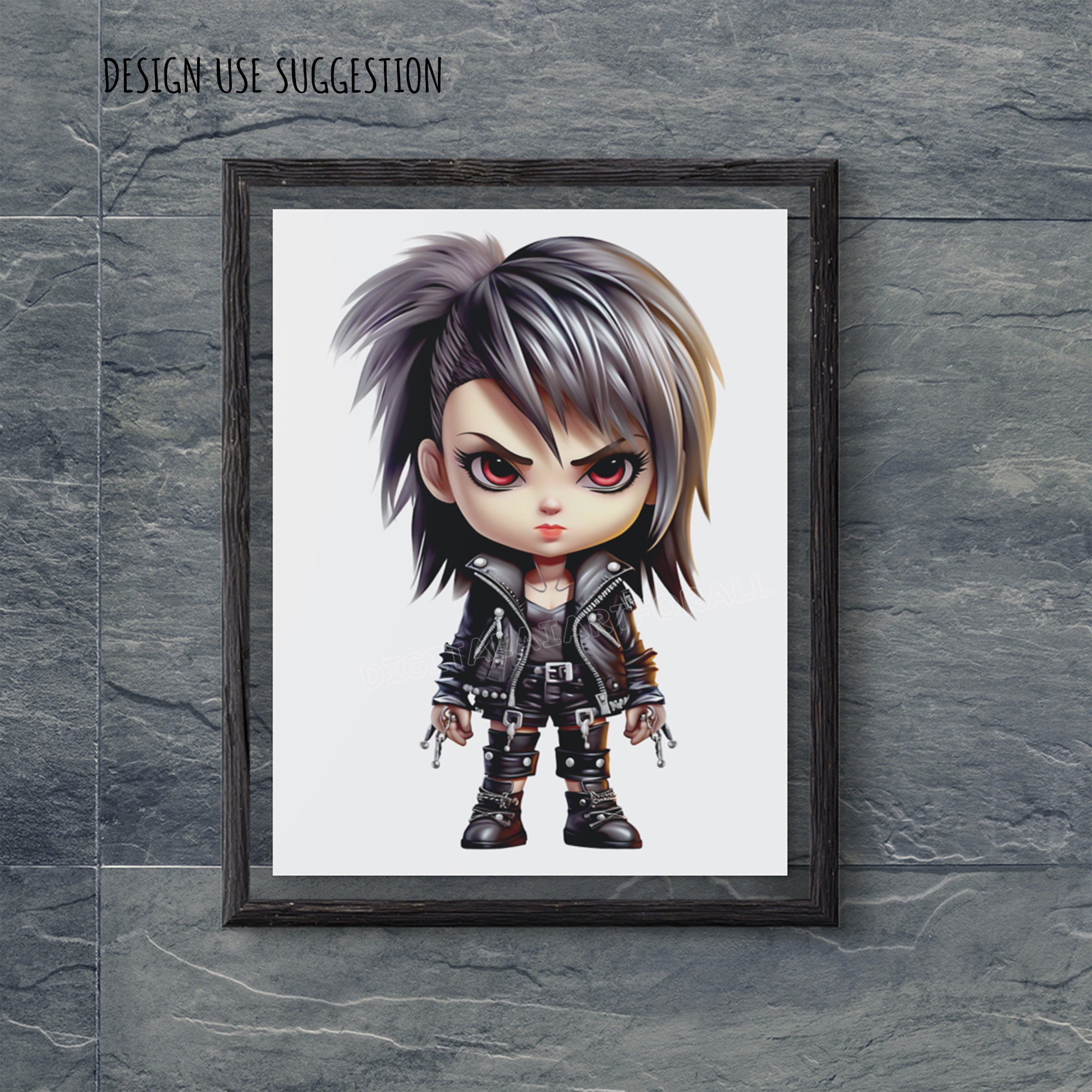 Chibi Punk Girl in Black Leather | Instant Download Digital Graphics ...