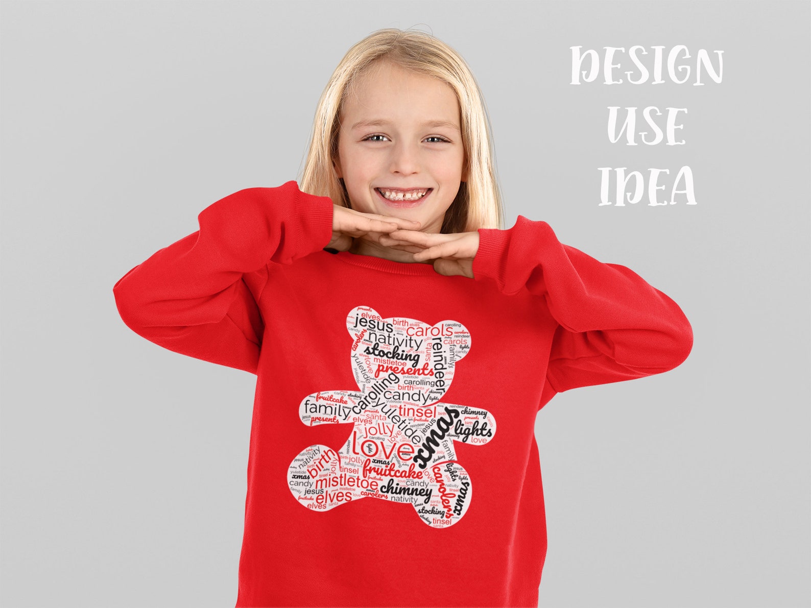 Christmas Teddy Bear Word Cloud (white) - Printable, Digital Artwork ...